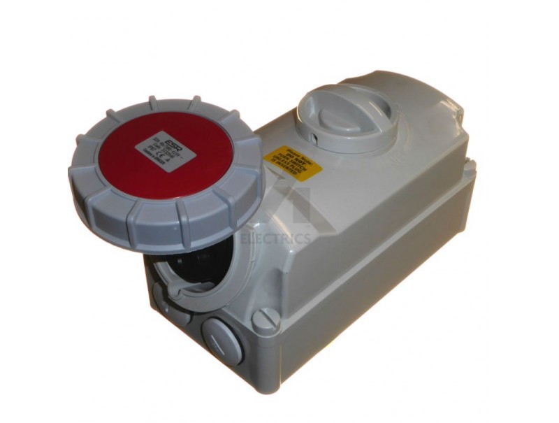 32 amp 5 pin 380 - 415V volt red surface mount socket with interlock