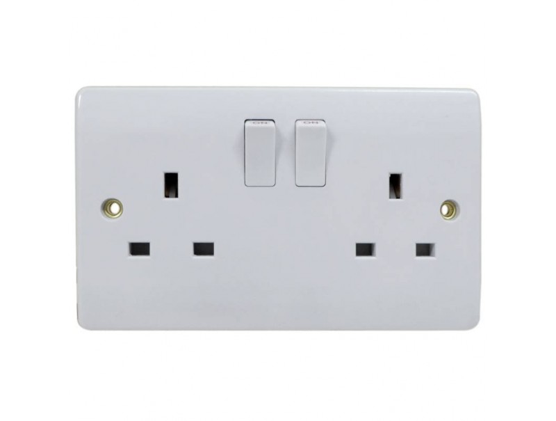 13A 2 Gang Switched Socket Double Pole, Classic White, Rounded Corners