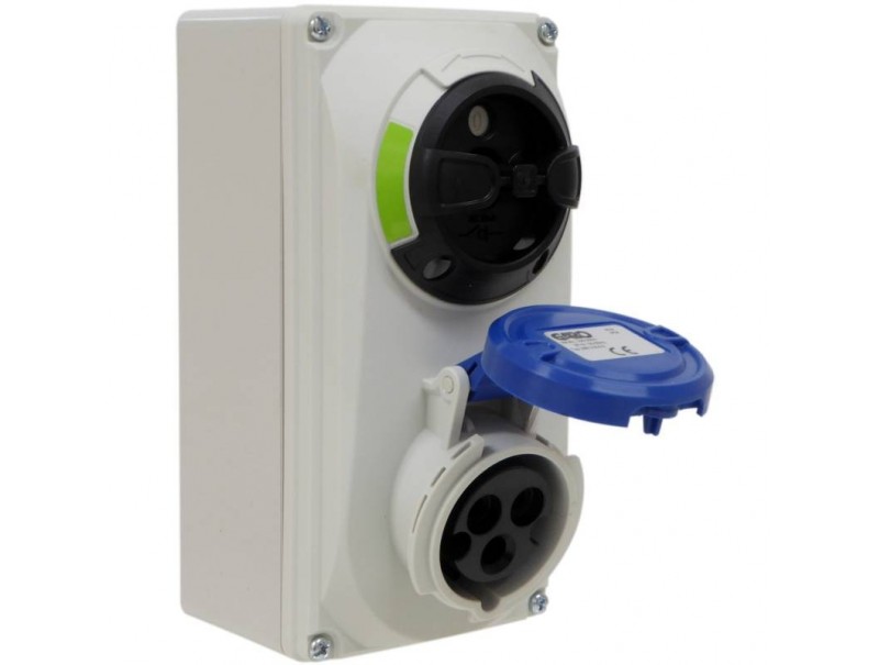 16A 3 Pin 230V Interlock Socket IP44 Blue Single Phase
