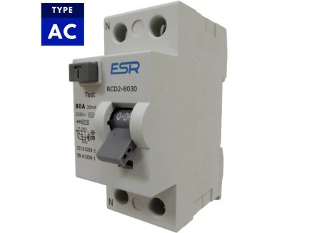 80 Amp 30mA Double pole RCD RCCB trip