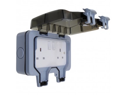 IP66 Weatherproof 2 Gang Switched Outdoor Socket with Lockable Lid