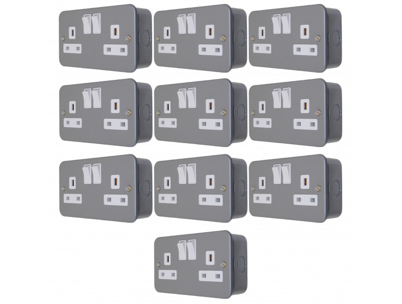Bulk 13A Double Pole 2 Gang Switched Socket with Metal Clad Back Box