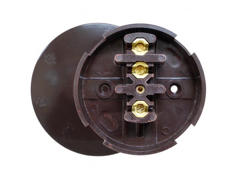 30A 3 Terminal Junction Box Brown Bakelite Round 90mm