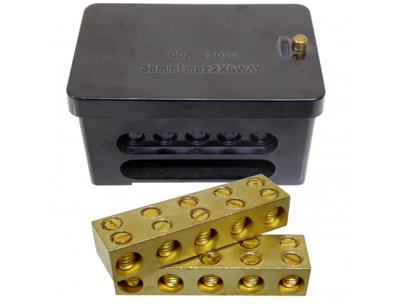 100A Henley Block – 2 Pole 5 and 5 Connector Box for 35mm² Tails