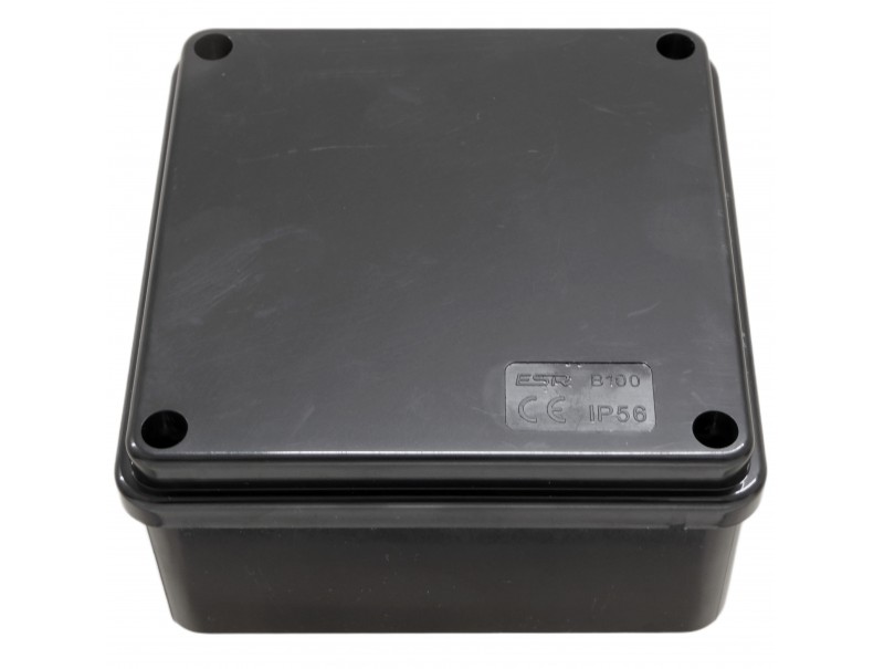 Gloss Black IP56 Weatherproof Junction Box – 100x100x50mm